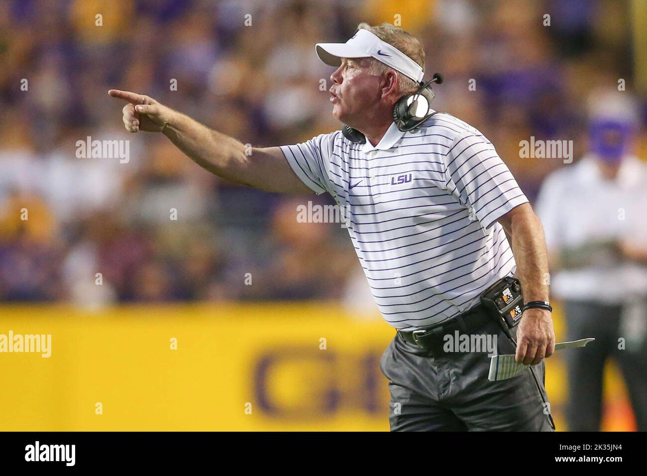 Baton Rouge, LA, USA. 24th Sep, 2022. LSU Head Coach Brian Kelly calls ...