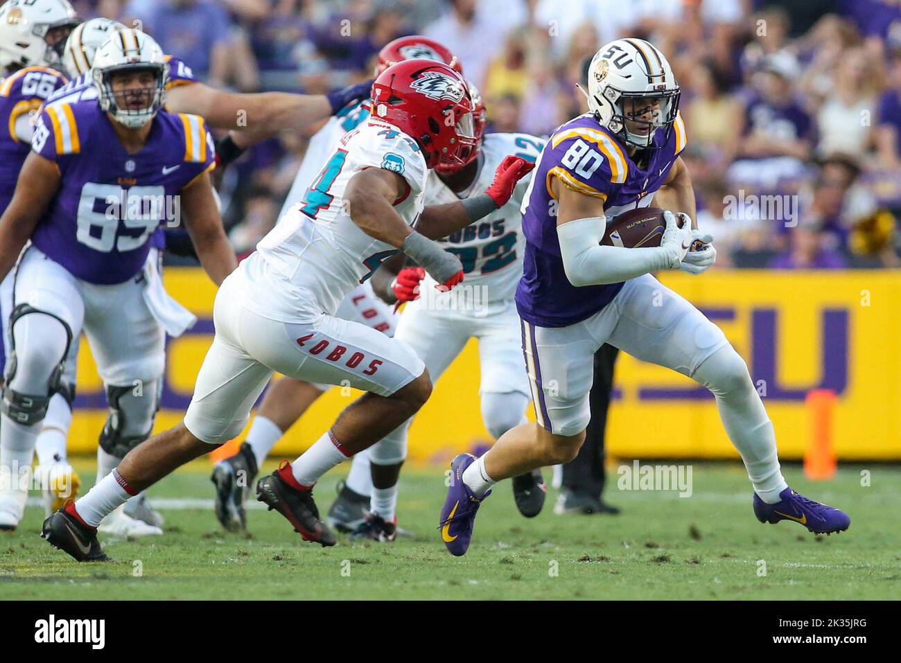 September 24, 2022: LSU's Jack Bech (80) looks to outrun New Mexico's ...