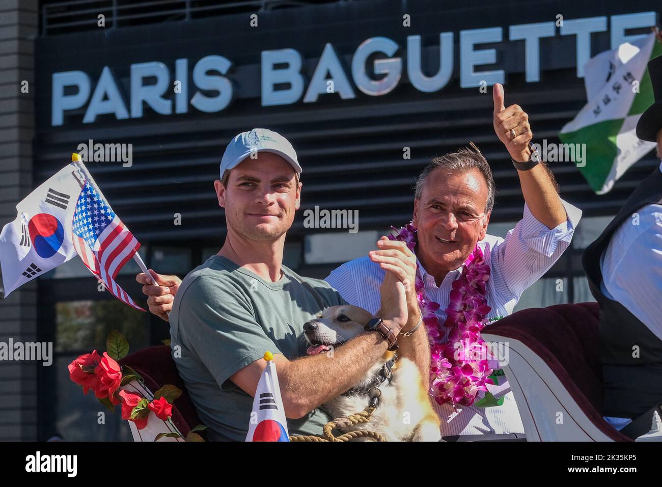 Grand marshal Los Angeles Mayoral Candidate Rick Caruso and his son ...
