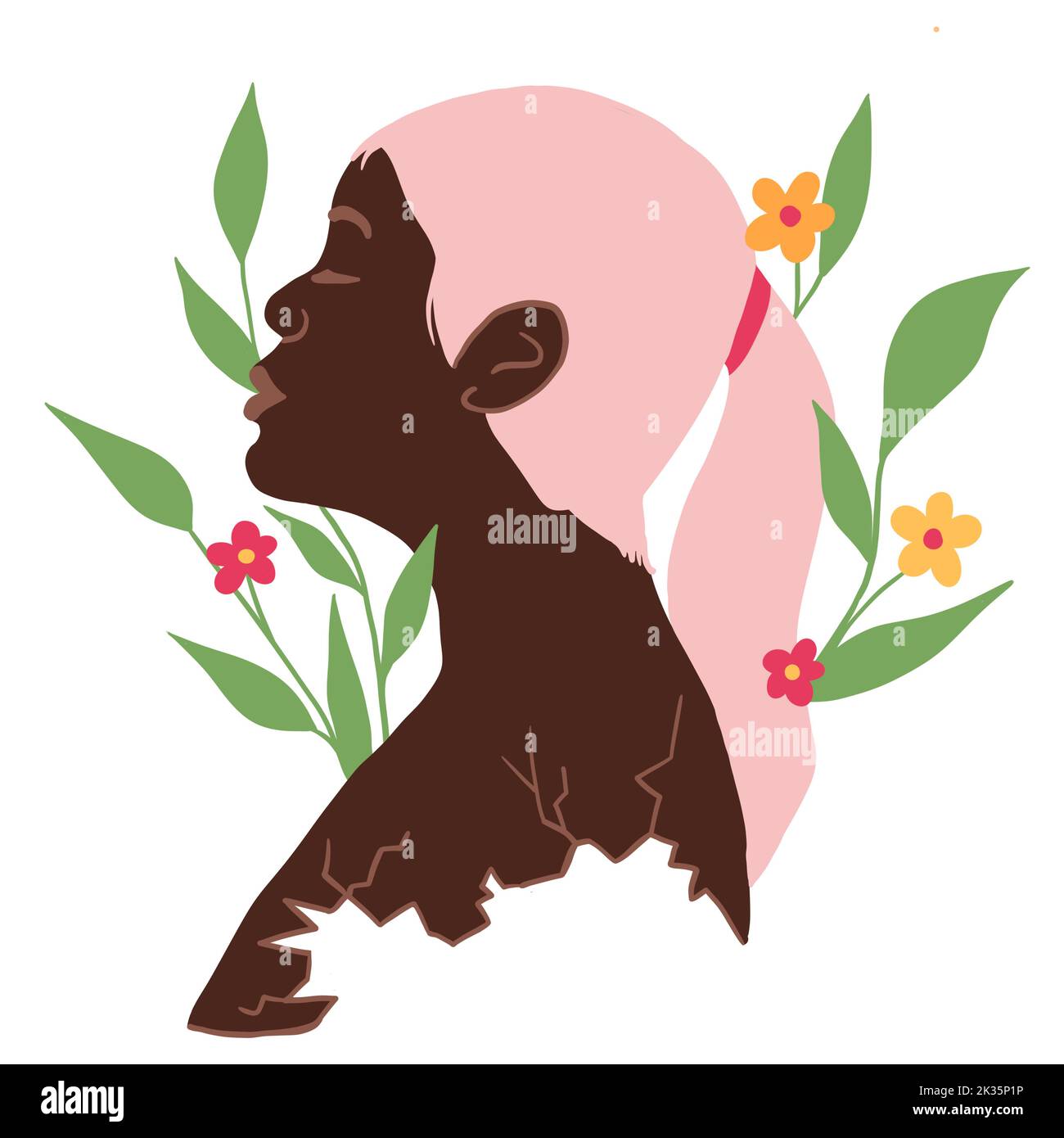 Hand drawn illustration of black African American woman, broken ...