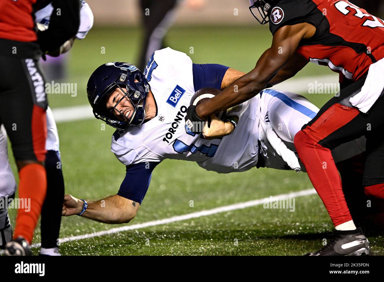 Ottawa Redblacks defensive back Brandin Dandridge (37) forces a fumble ...