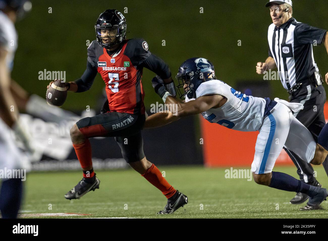 Ottawa, Canada. 24 Sep 2022. Caleb Evans (5) of the Ottawa Redblacks in ...