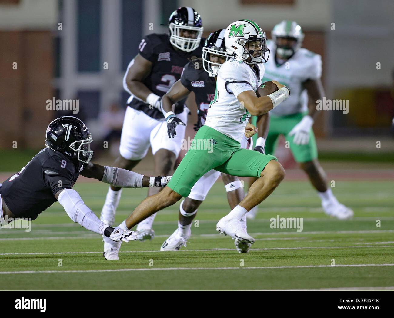 Troy, Alabama, USA. 24th Sep, 2022. Marshall Thundering Herd quarterback Cam Fancher runs the ...