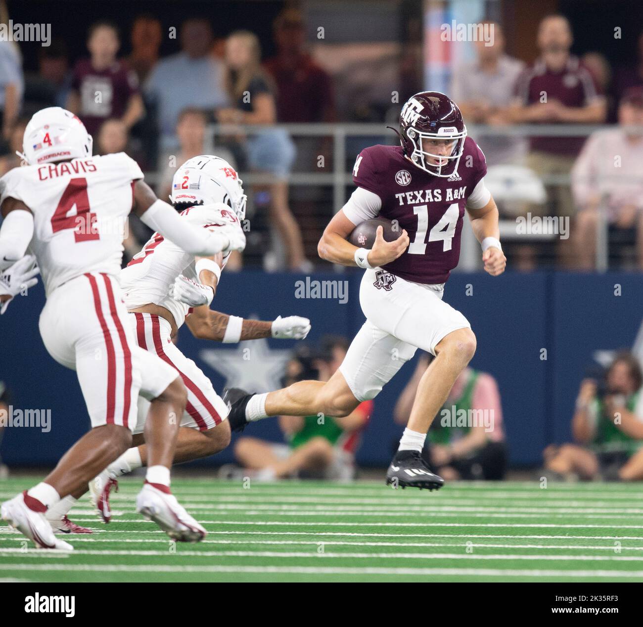 Arlington, Texas, USA. 24th Sep, 2022. Texas A&M player #14 MAX JOHNSON ...