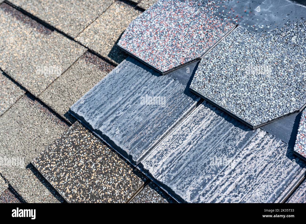 Assorted selection of premium synthetic roof shingles to pick a new ...