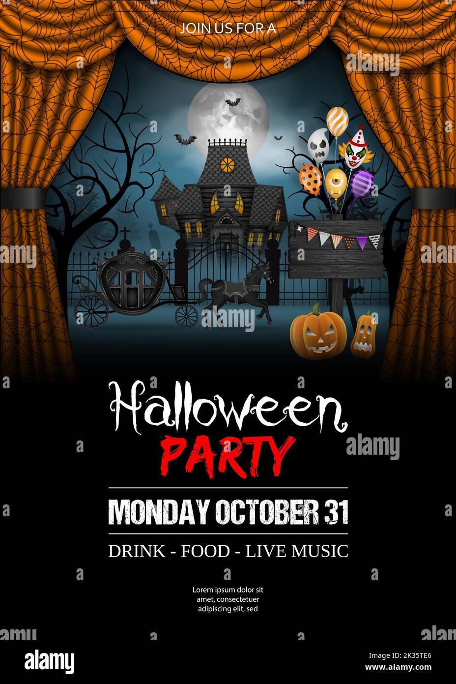Halloween poster with pumpkins and haunted house Stock Vector Image ...
