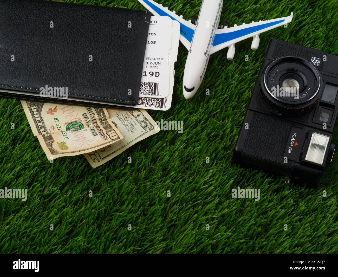 Travel planning, holidays. There are many travel items on the green ...