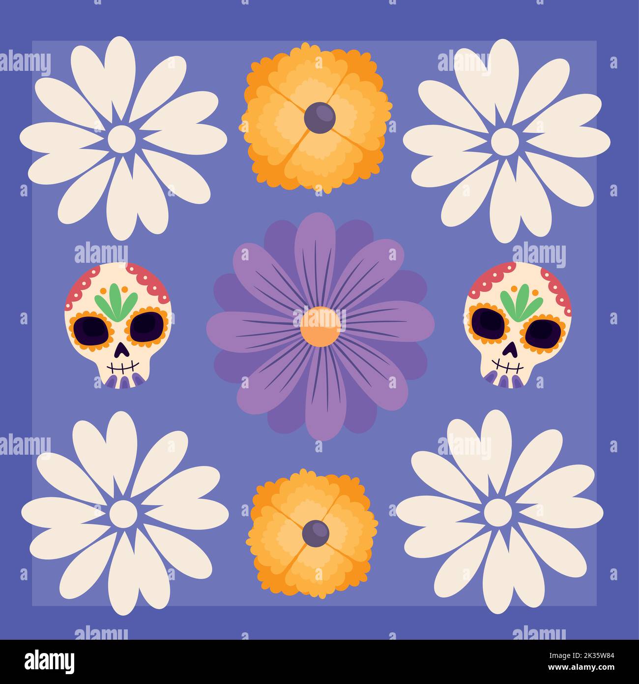 dia de los muertos flowers with skulls pattern Stock Vector Image & Art ...