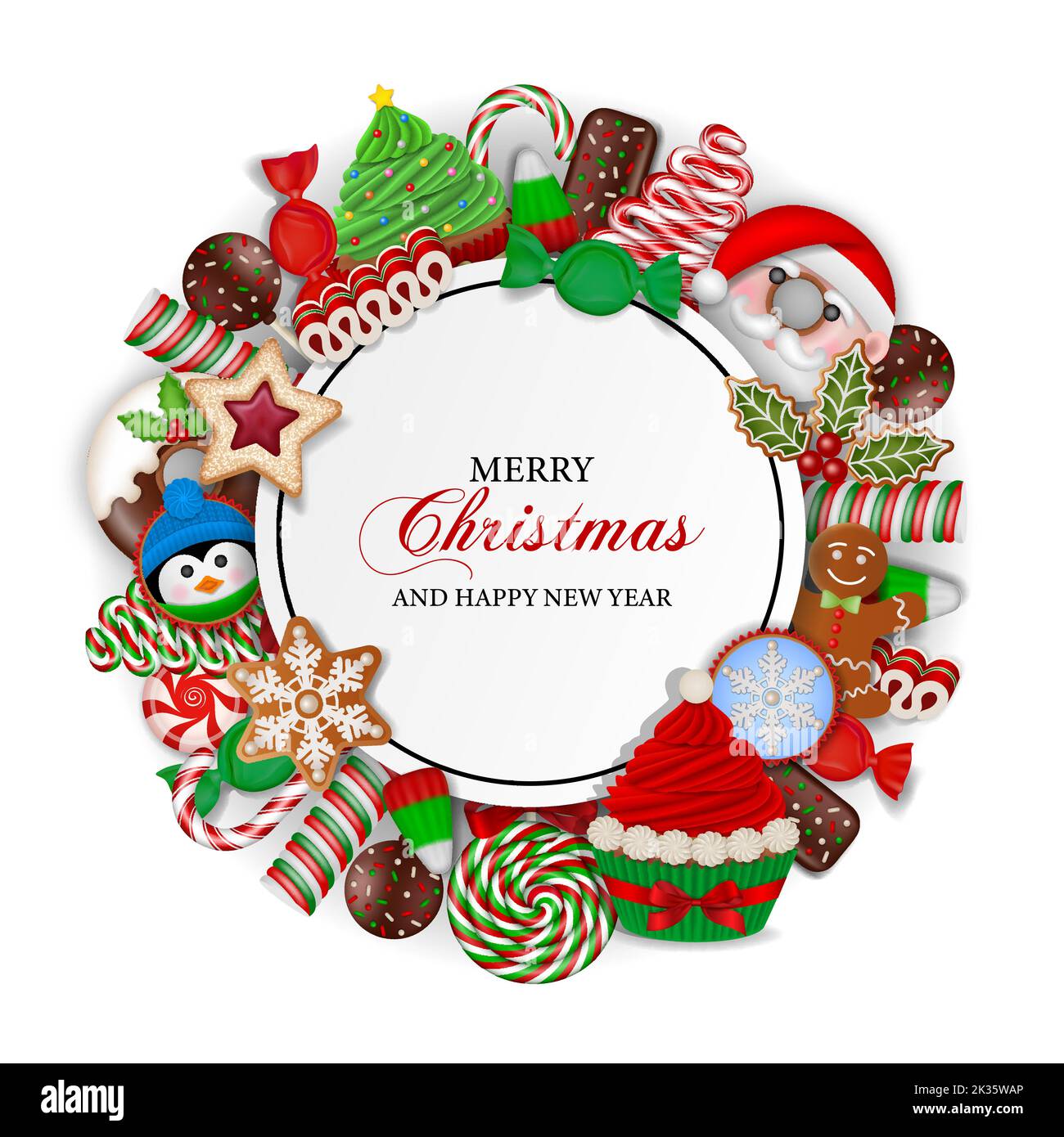 christmas background with sweets. christmas frame with candies and ...