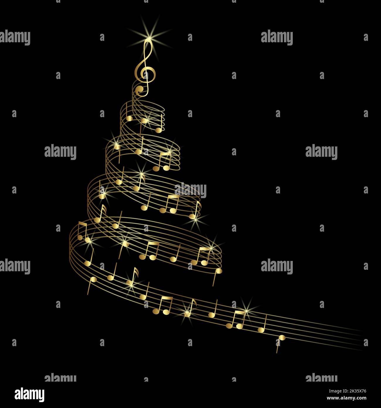 abstract christmas tree with music pentagram. gold christmas tree with ...