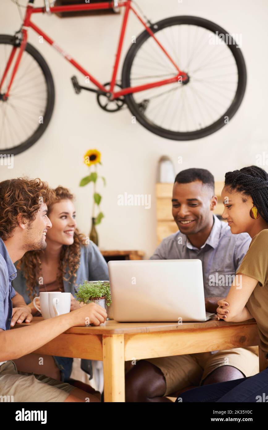 Getting together with work colleagues for coffee. A group of friends ...