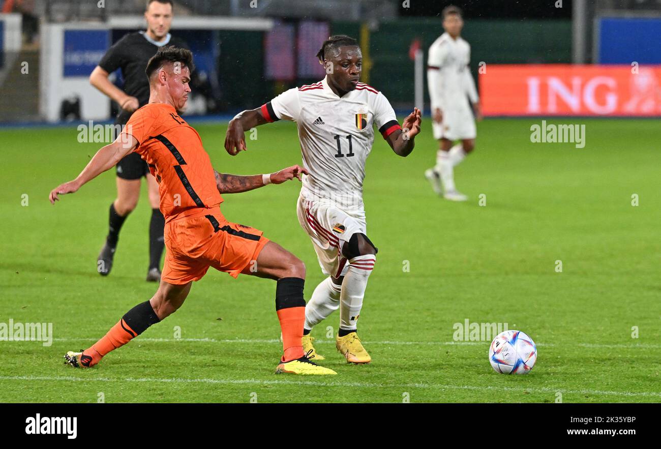 Mees Hilgers (15) of the Netherlands and Jeremy Doku (11) of Belgium ...