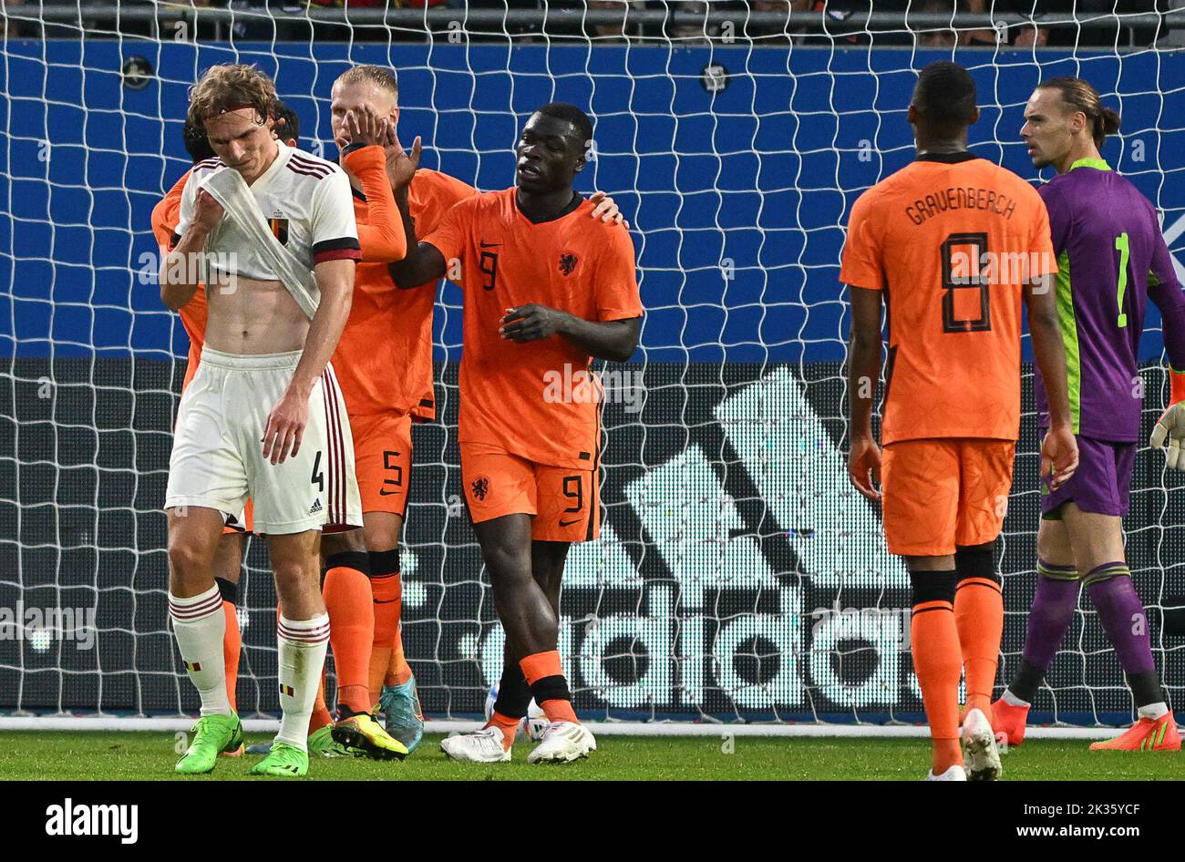 Brian Brobby (9) of the Netherlands pictured celebrating with teammates ...