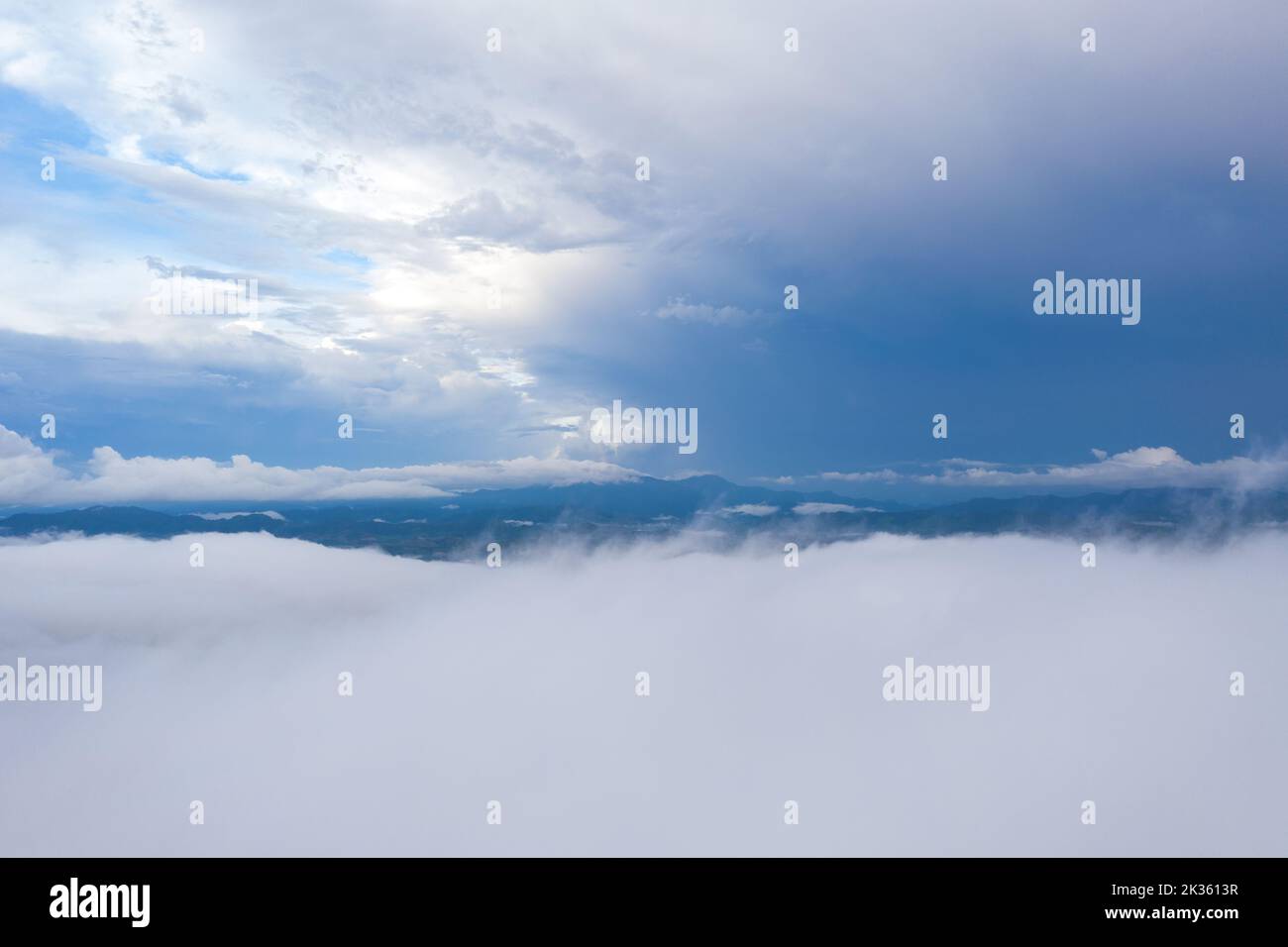 aerial view scenery sunrise above the mountain in tropical rainforest ...