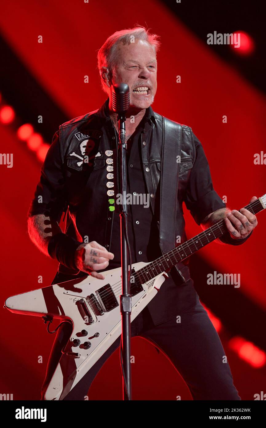 Lead singer James Hatfield and members of Metallica perform during the ...