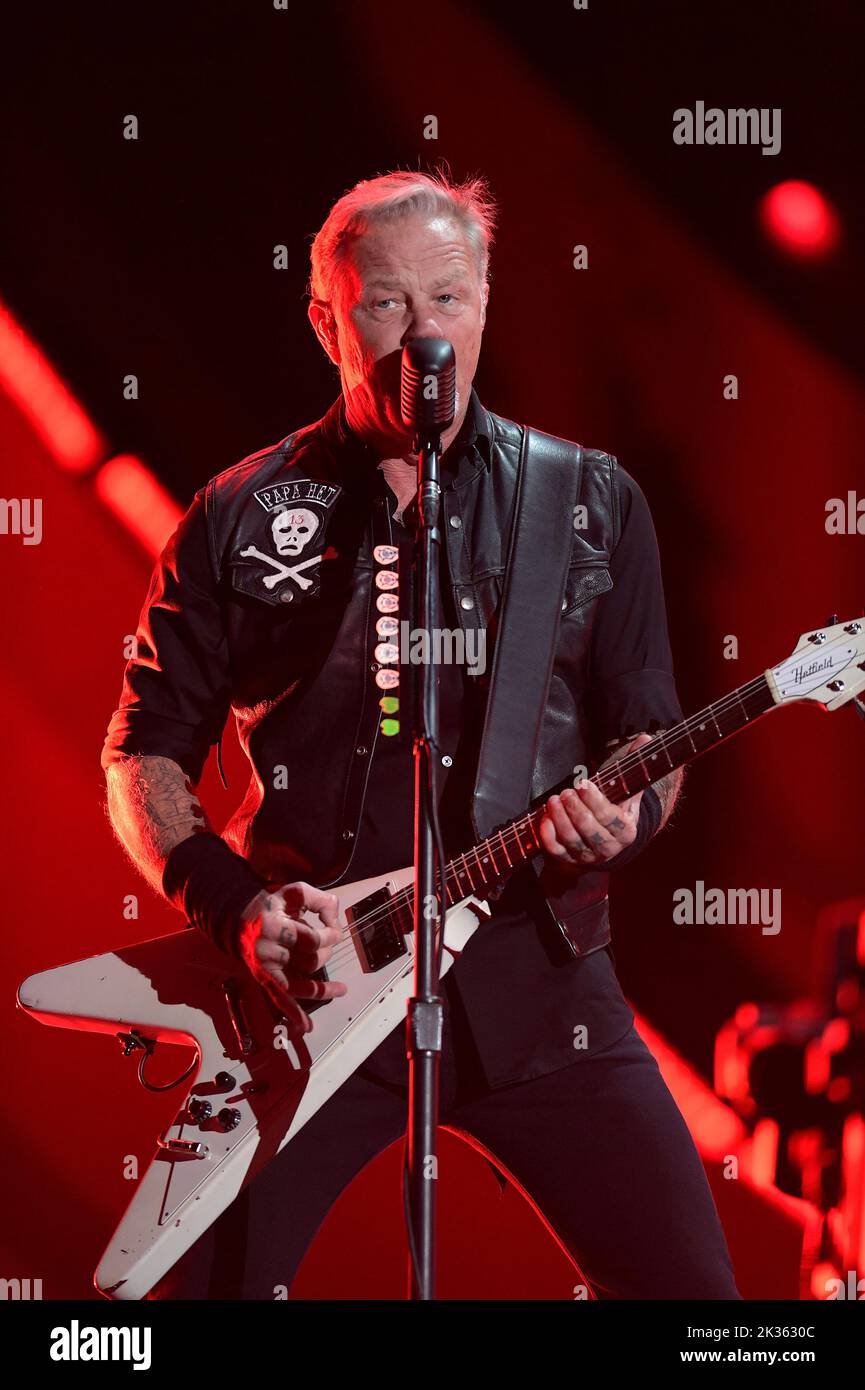 Lead singer James Hatfield and members of Metallica perform during the ...