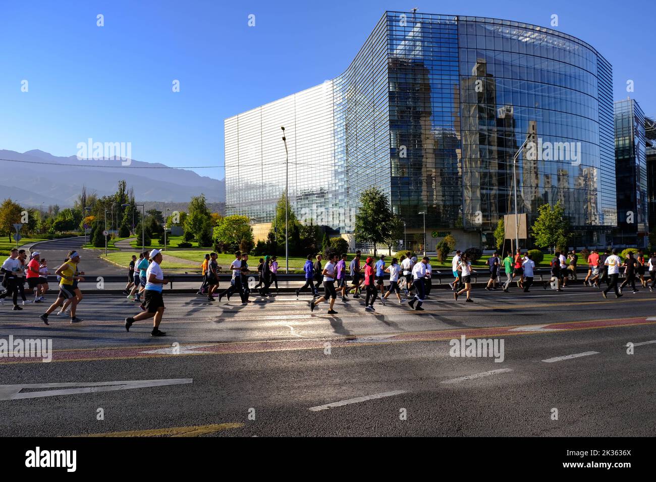Kazakhstan, Almaty-September 25, 2022: Almaty marathon. People run down ...