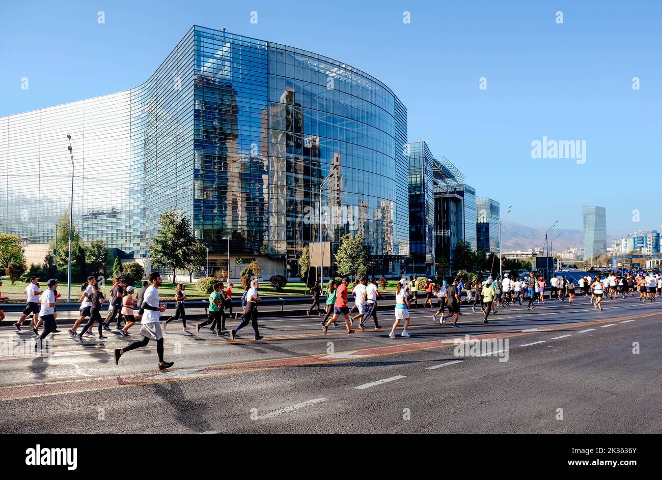 Kazakhstan, Almaty-September 25, 2022: Almaty marathon. People run down ...