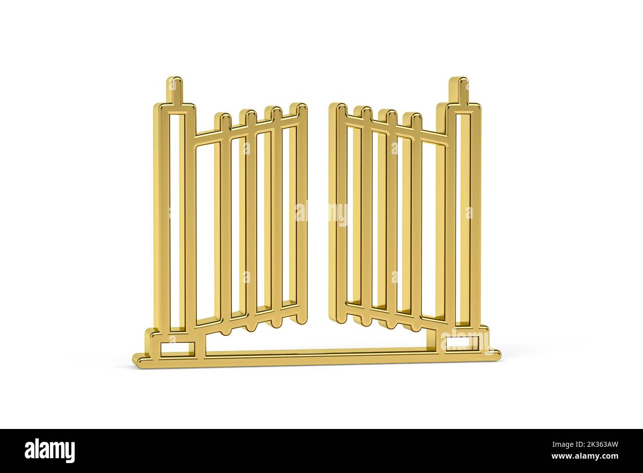 Golden 3d gate icon isolated on white background - 3d render Stock ...