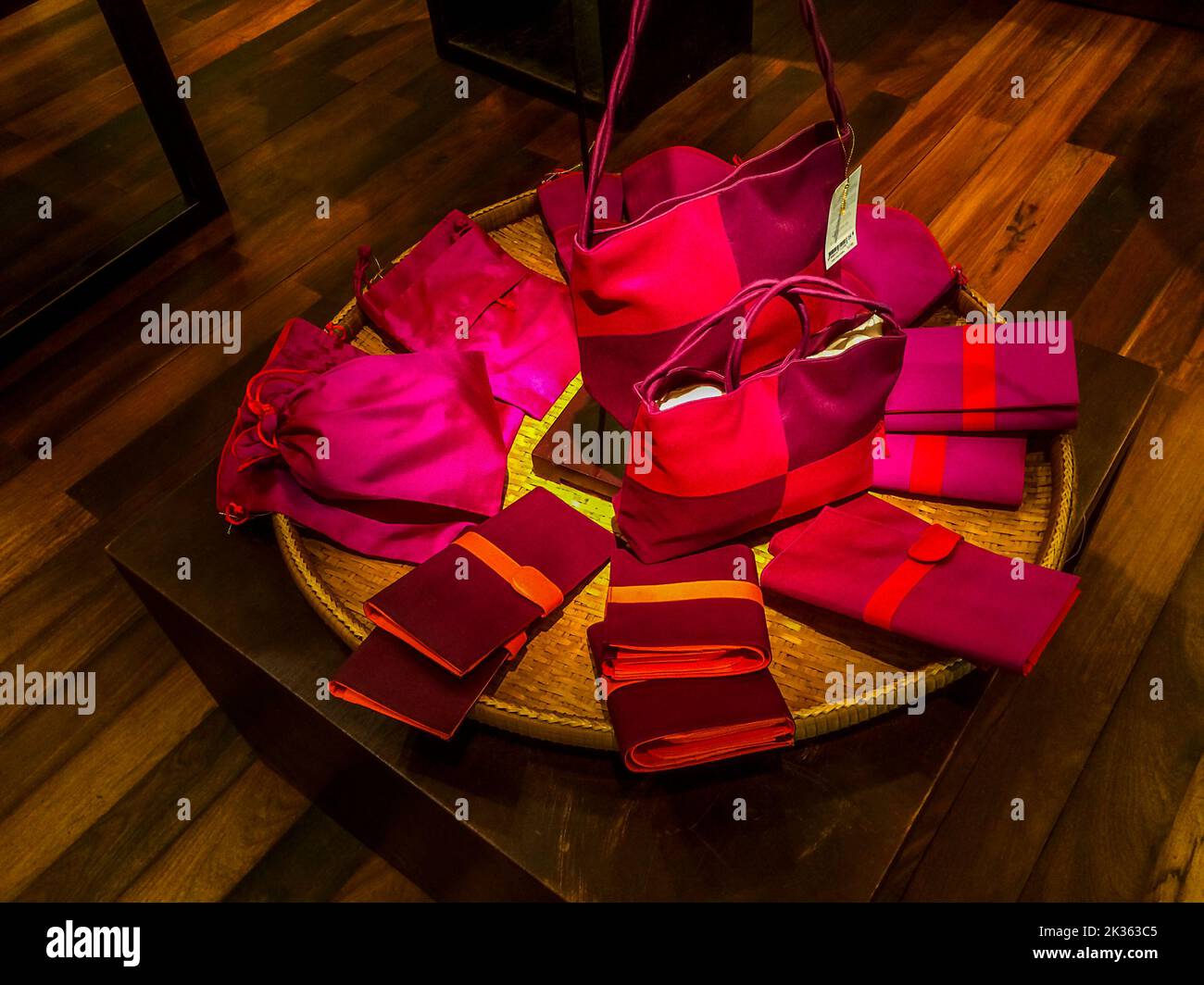 silk bags, purses, billfolds on display and for sale at the Silk ...