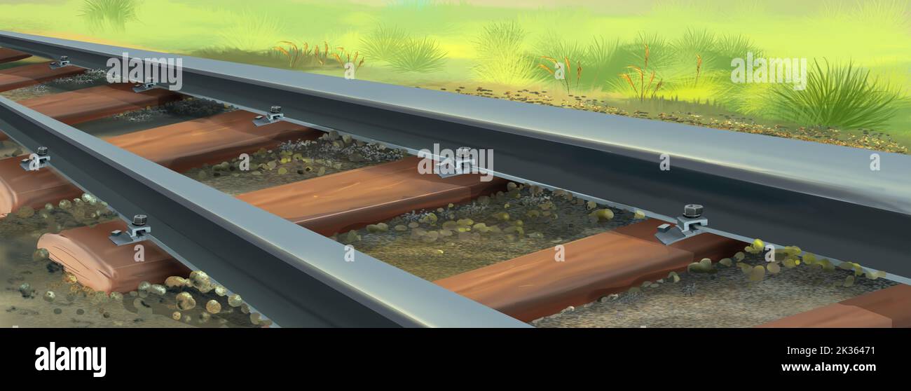 Railroad tracks. Digital Painting Background, Illustration Stock Photo ...