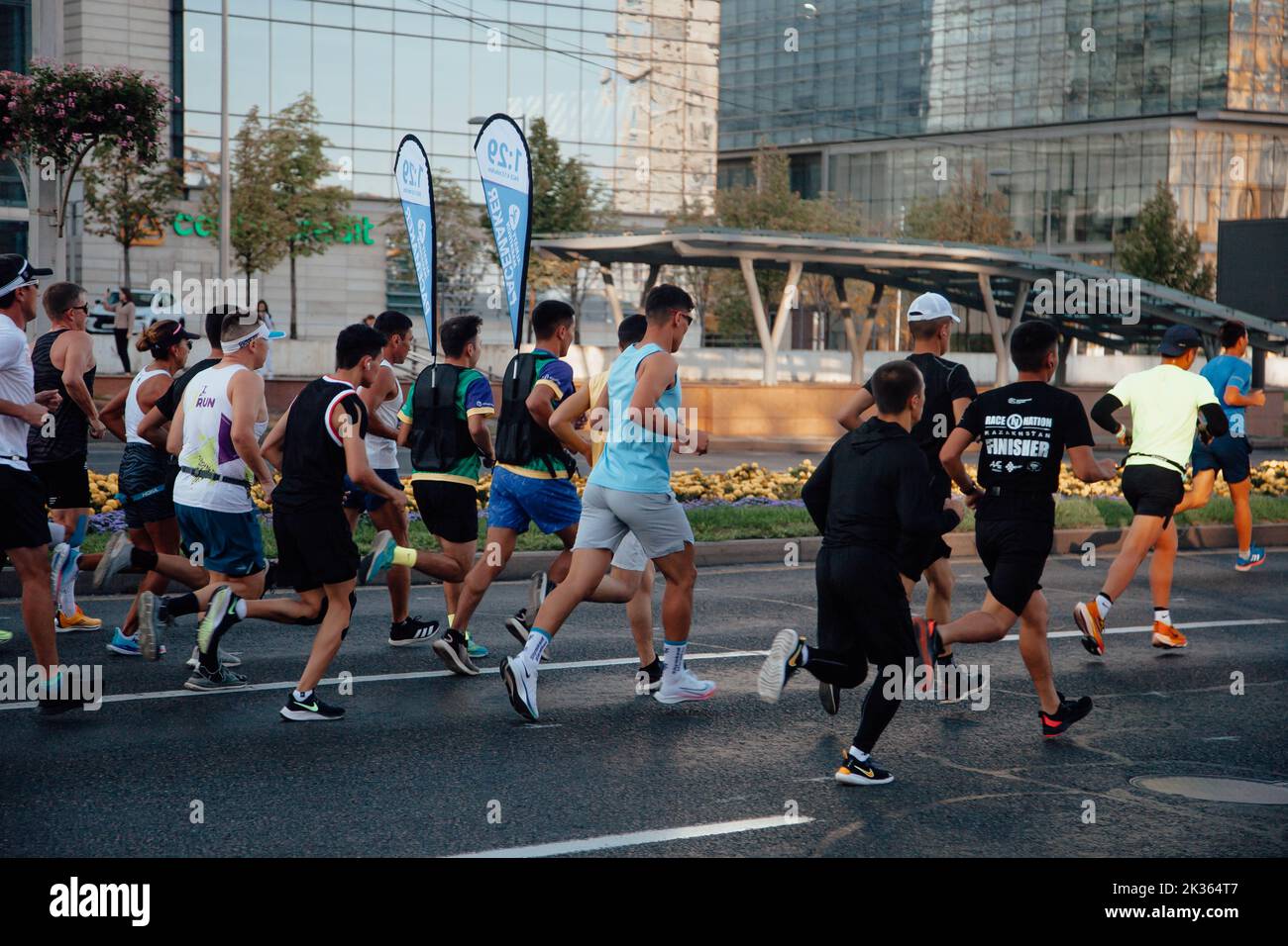 Kazakhstan, Almaty-September 25, 2022: Almaty marathon. People run down ...