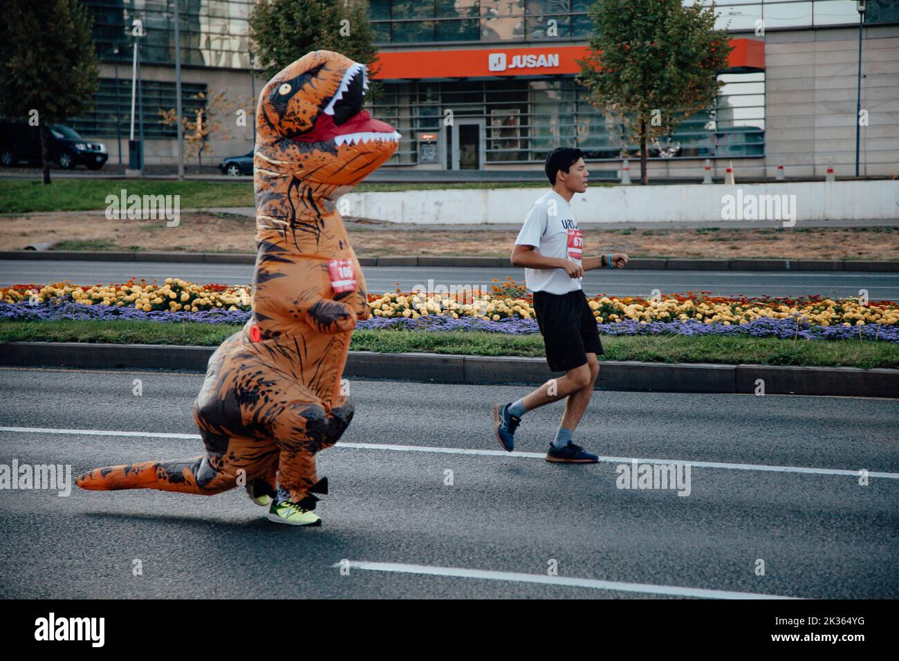Kazakhstan, Almaty-September 25, 2022: Almaty marathon. People run down ...