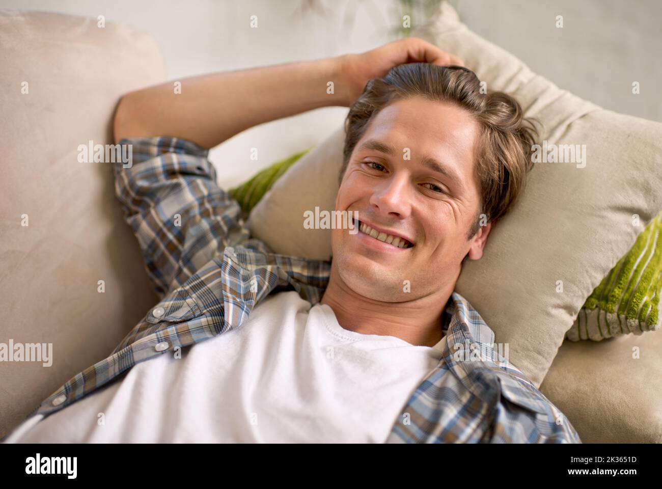Saturday morning- just chilling on the couch...Closeup portrait of a ...