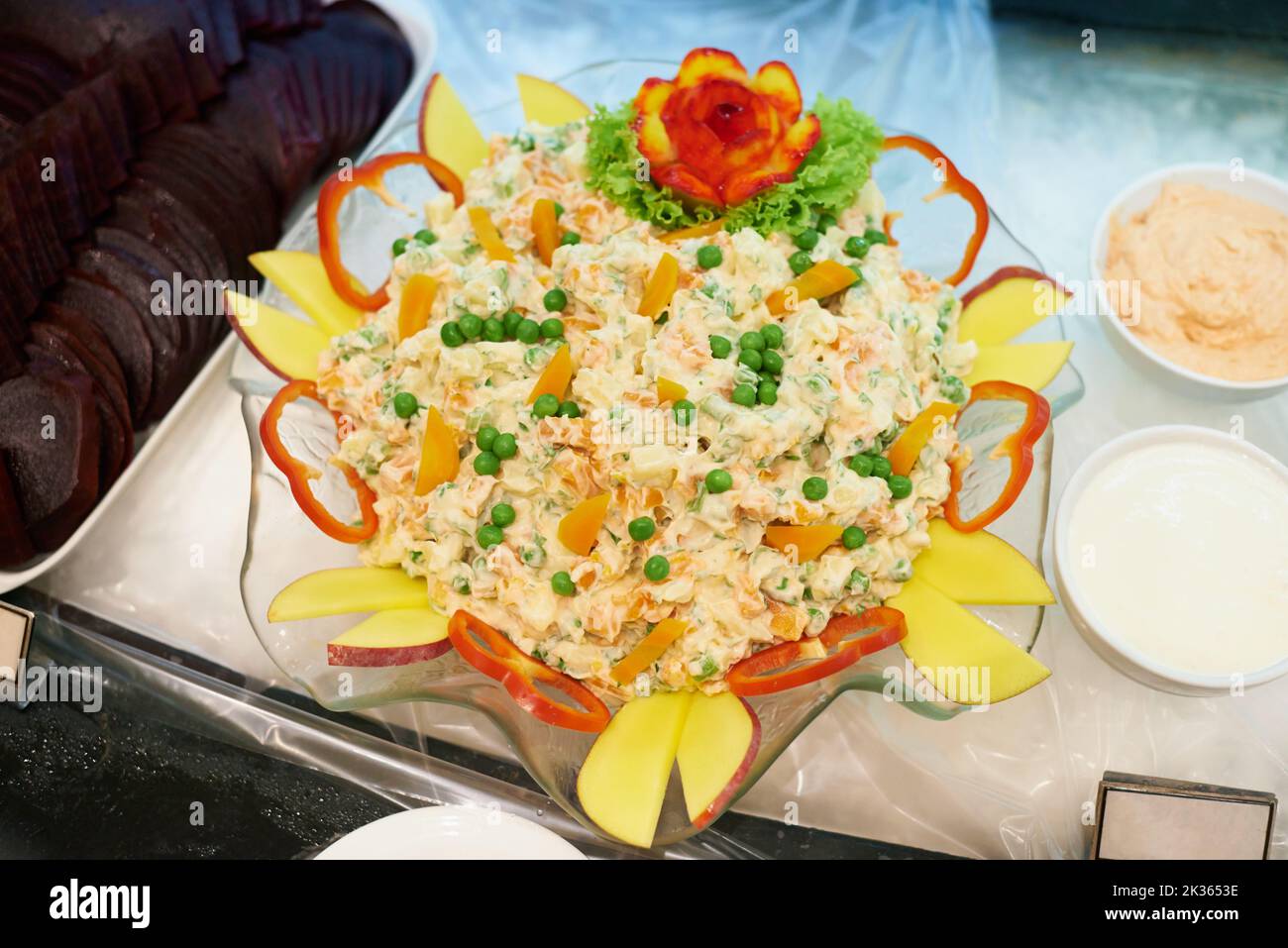 Spoiled for choice. A selection of fresh food on a buffet counter Stock ...