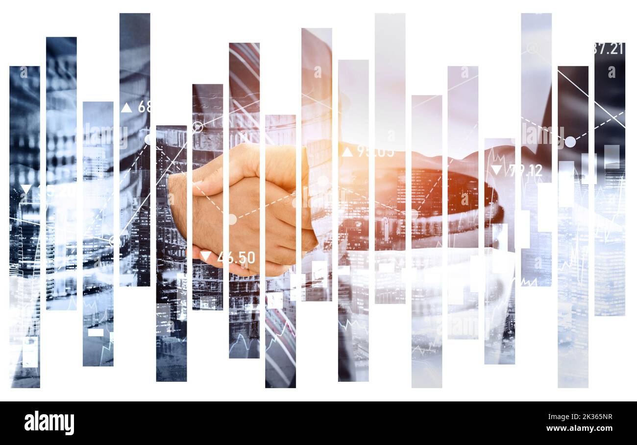 Business handshake on finance prosperity and money technology asset ...