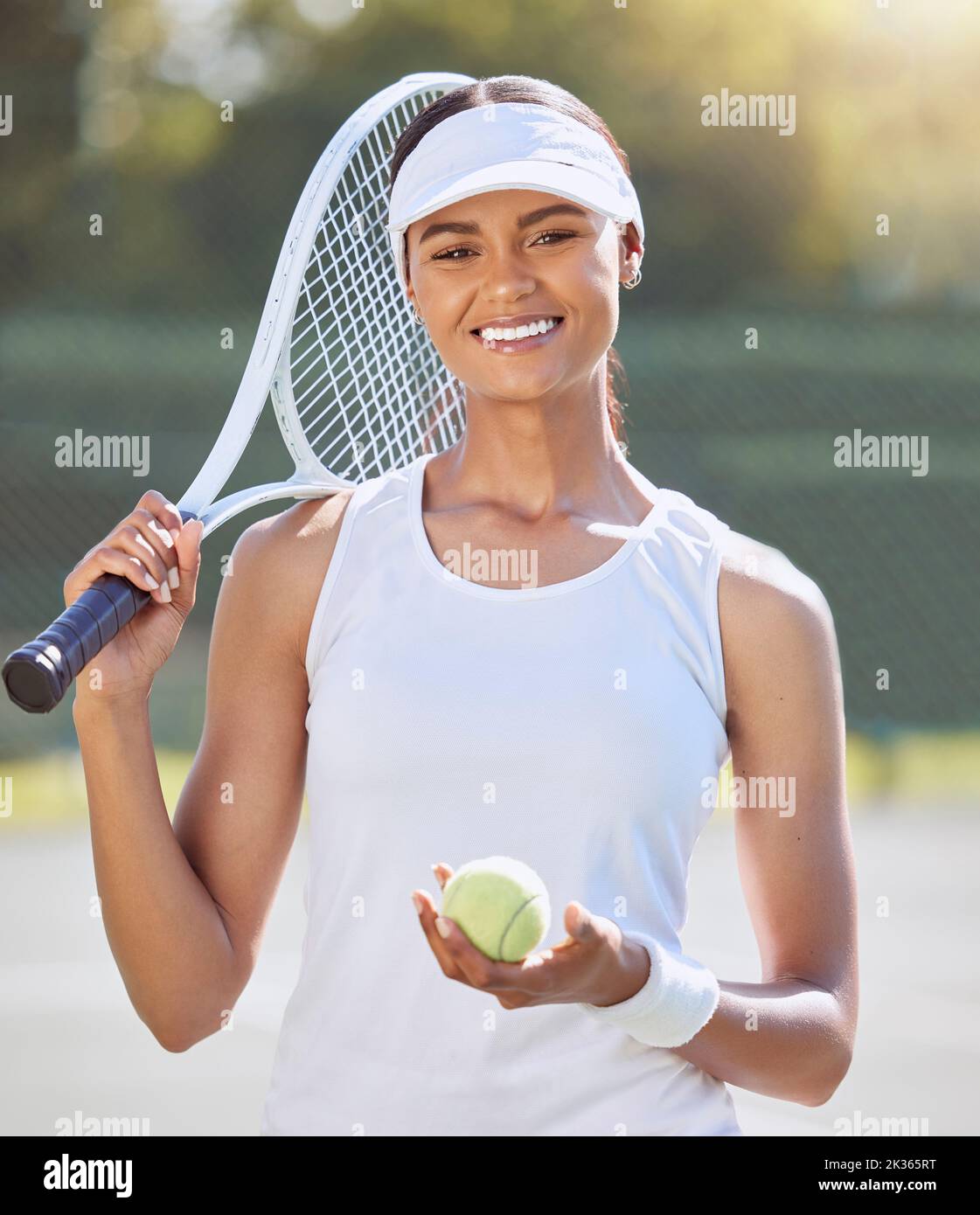 Tennis, fitness and sport woman with racket for training, exercise and ...