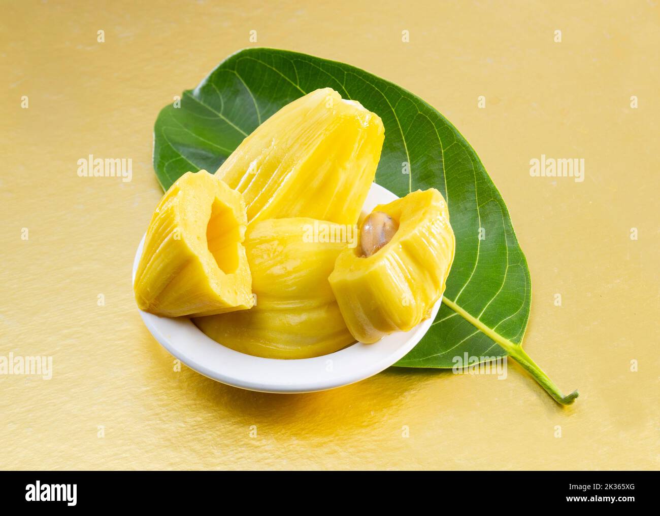 jackfruit core on golden background with leave. tropical summer hot day ...