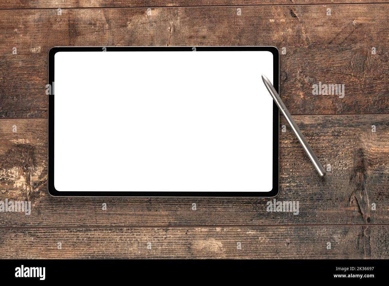Mockup premium tablet with white blank screen in trendy thin frame ...