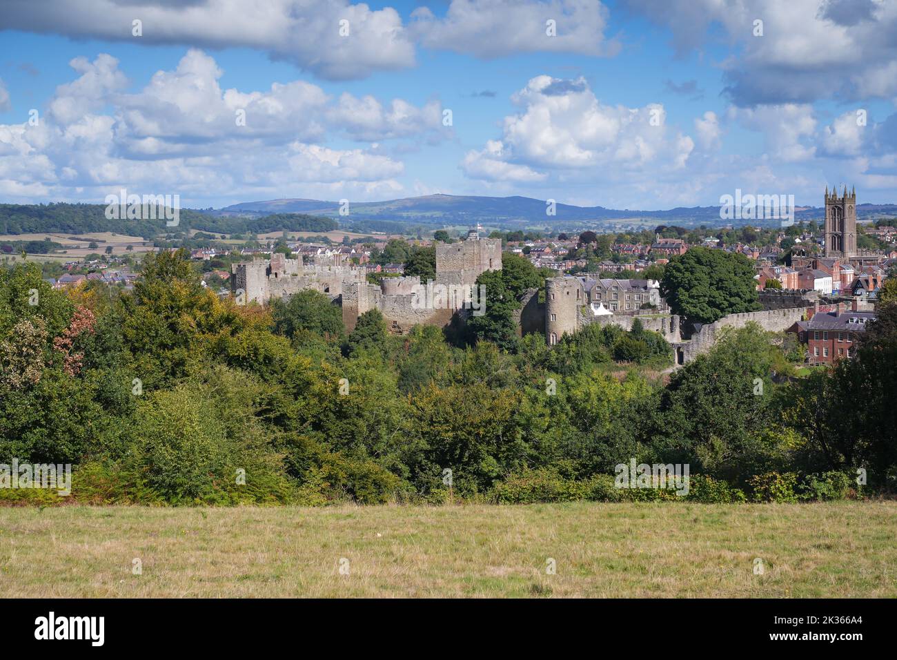 A view of the market town of Ludlow in Shropshire UK, showing the ...