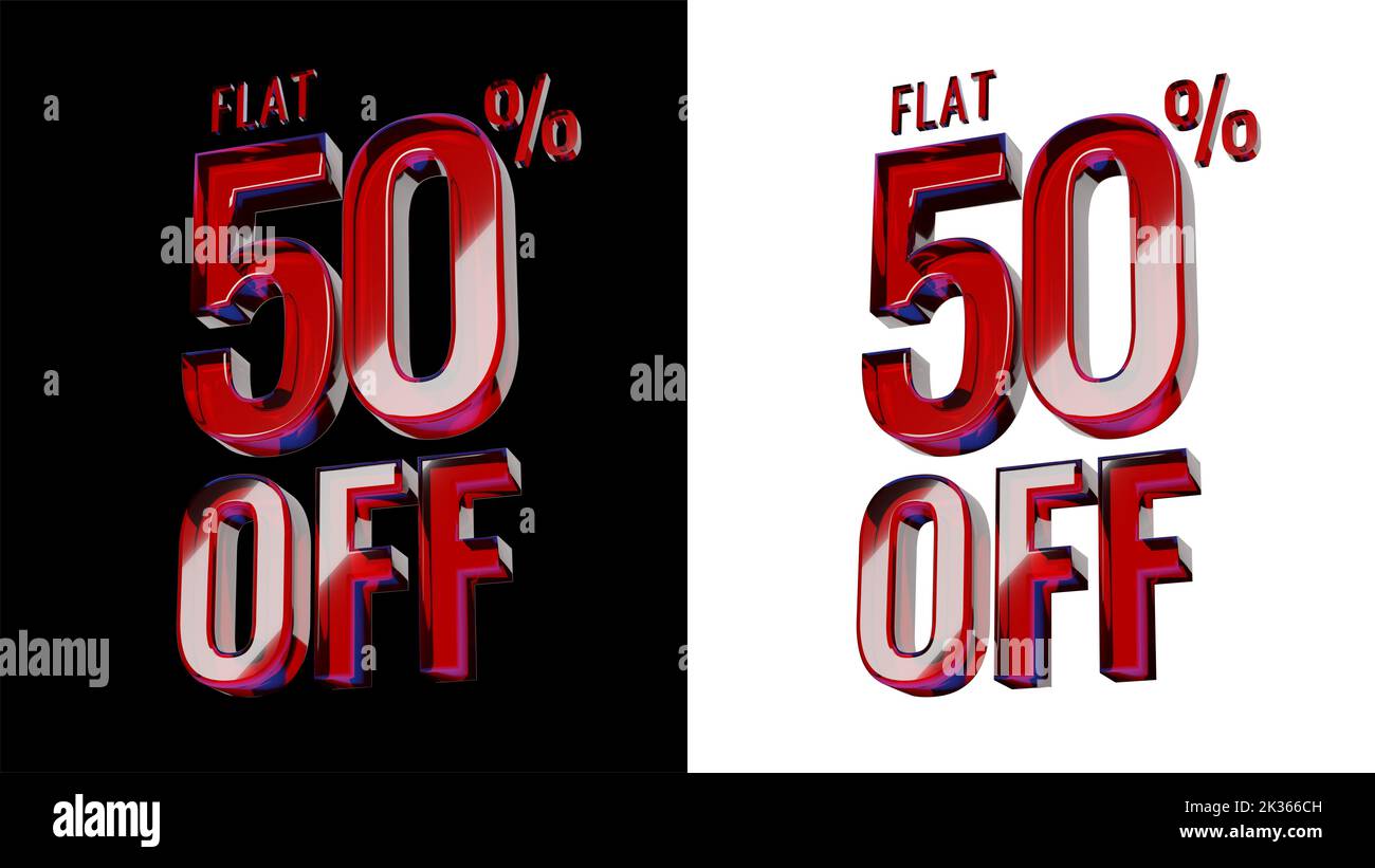FLAT 50% OFF. 3D Glossy Red Glass text animation, in Black and White Background, 3D render Stock ...