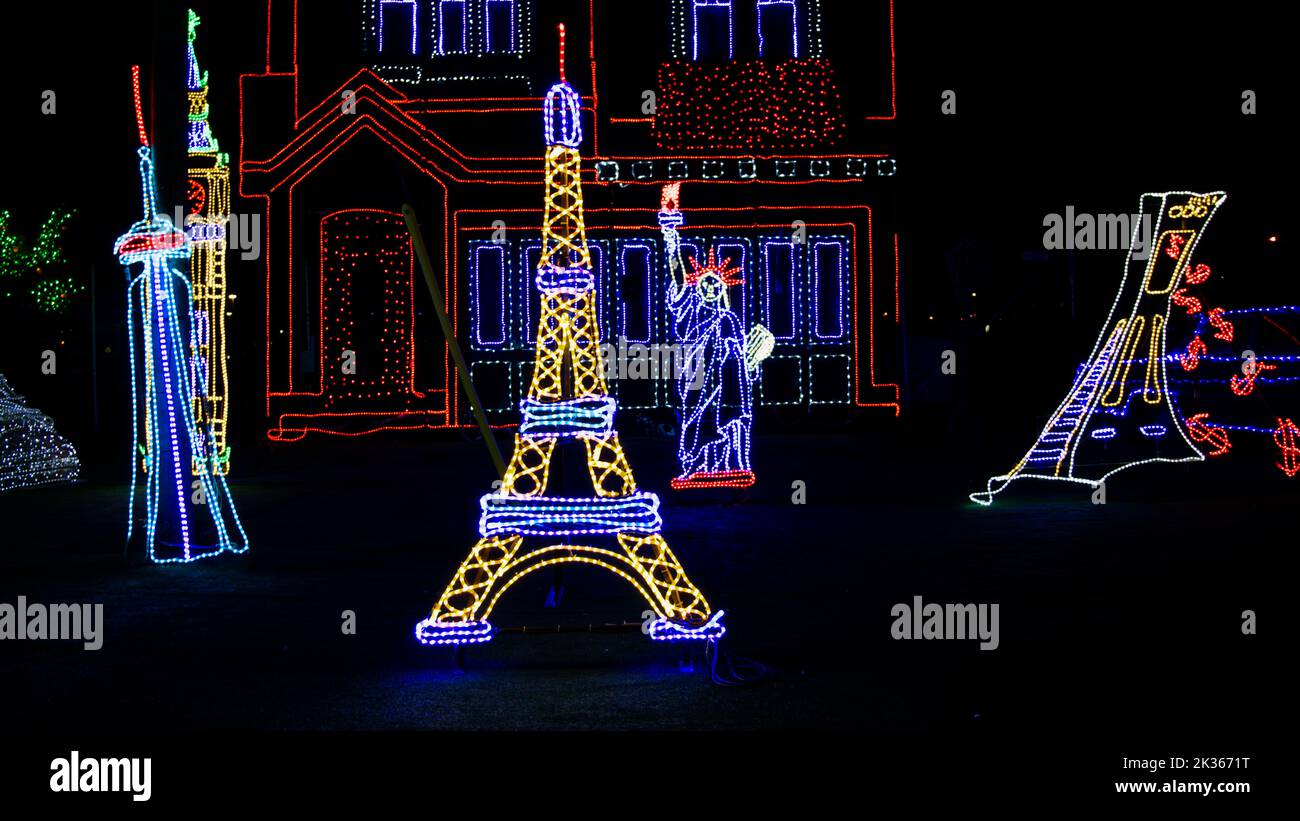 Wonders of world made up of light statues Stock Photo - Alamy