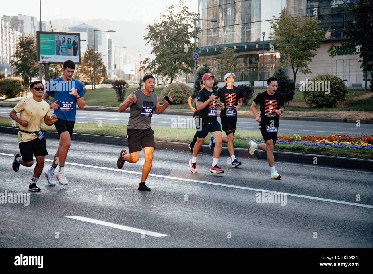 Kazakhstan, Almaty-September 25, 2022: Almaty marathon. People run down ...