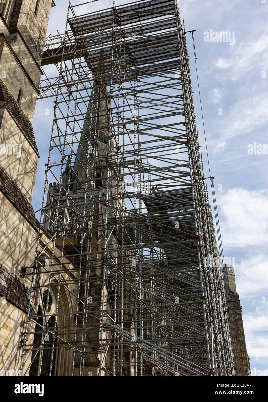The Spire of Chichester Cathedral viewed through Cathedral construction ...