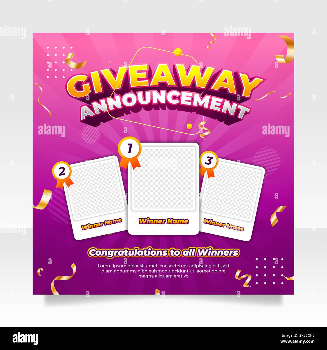 Giveaway winner announcement social media post banner template Stock ...