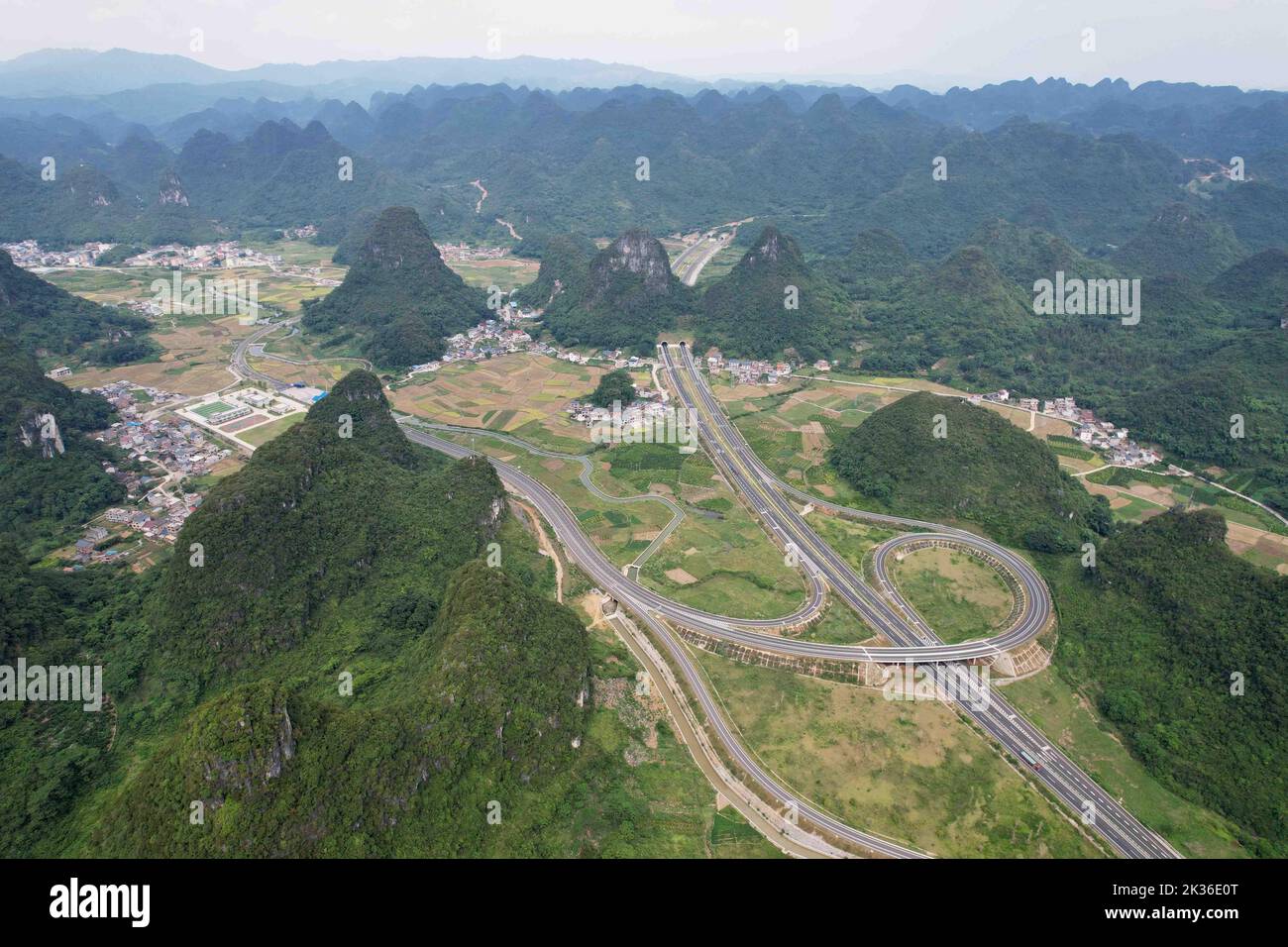 LIUZHOU, CHINA - SEPTEMBER 24, 2022 - An aerial photo shows a highway ...
