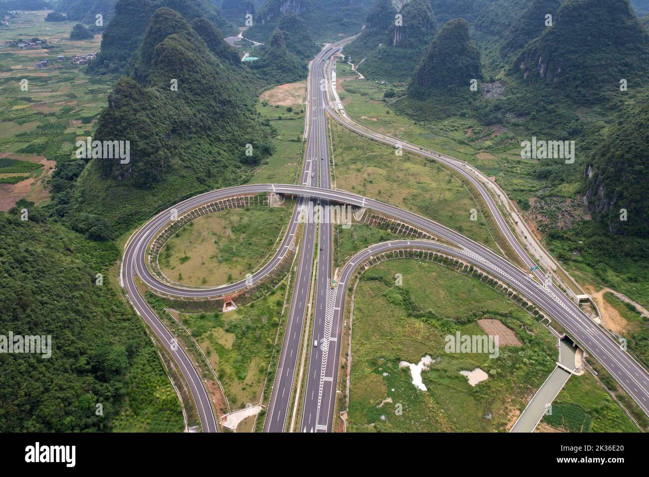 LIUZHOU, CHINA - SEPTEMBER 24, 2022 - An aerial photo shows a highway ...