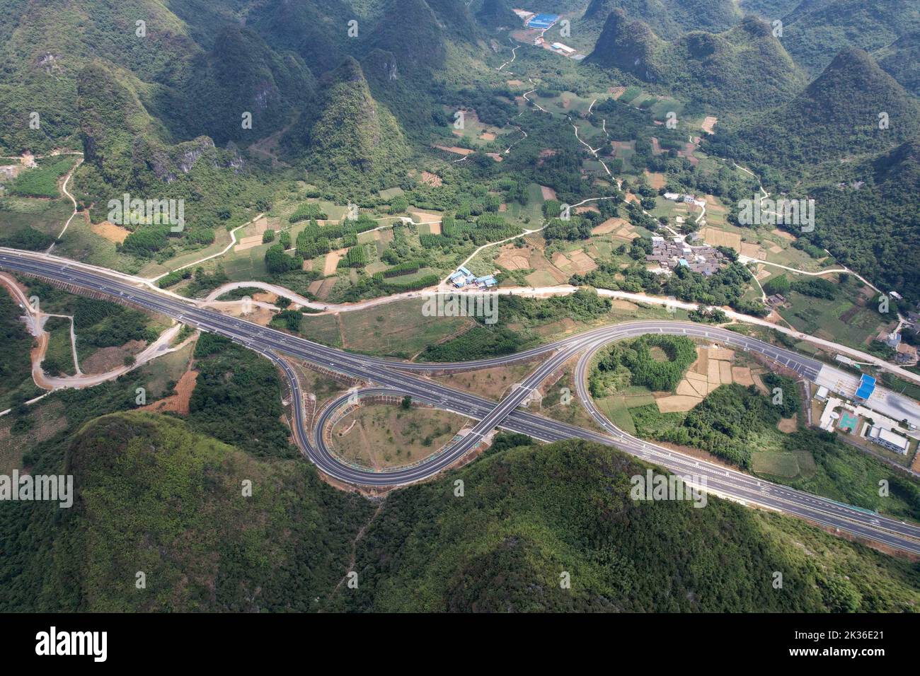 LIUZHOU, CHINA - SEPTEMBER 24, 2022 - An aerial photo shows a highway ...