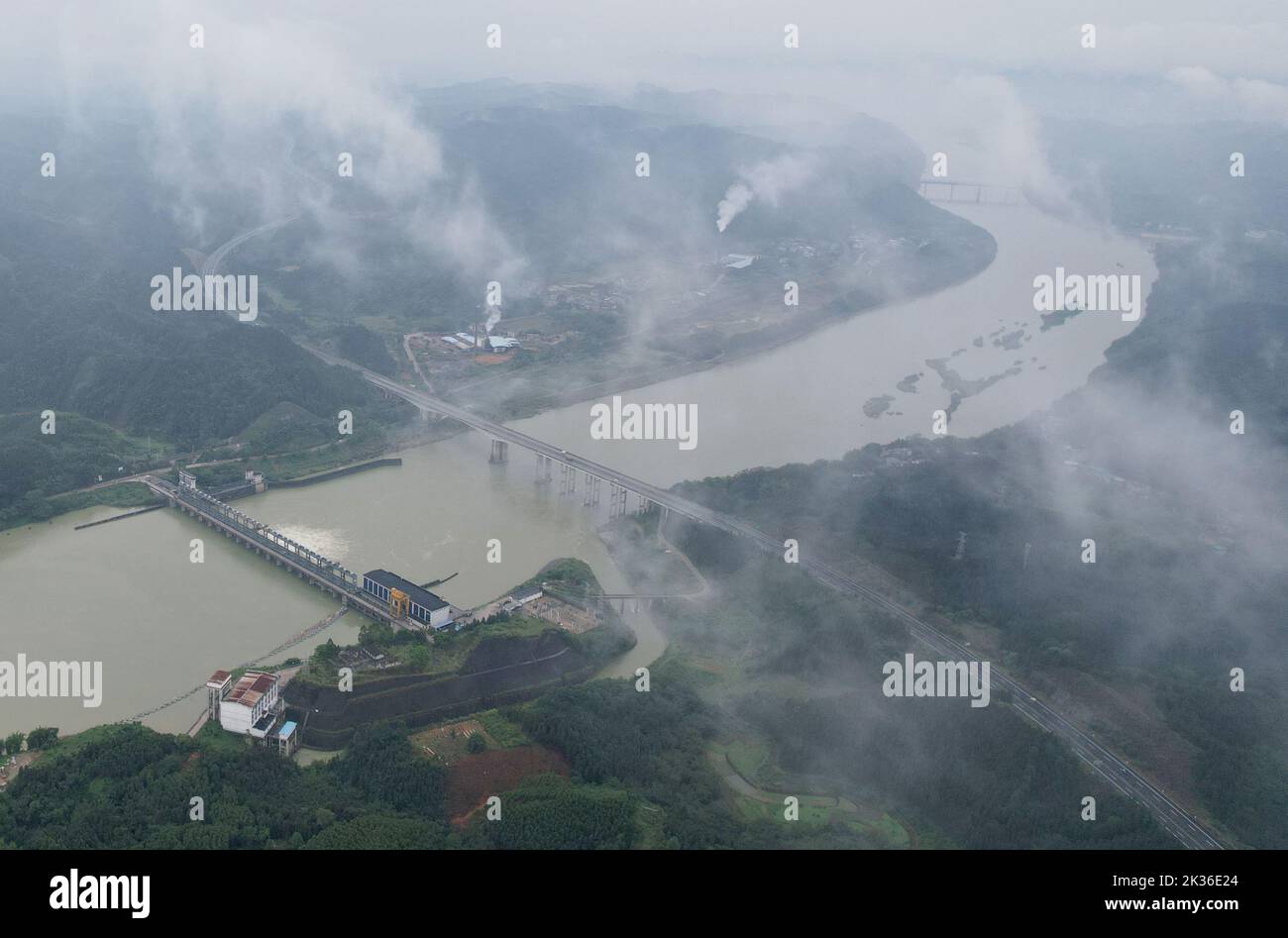 LIUZHOU, CHINA - SEPTEMBER 24, 2022 - An aerial photo shows a highway ...