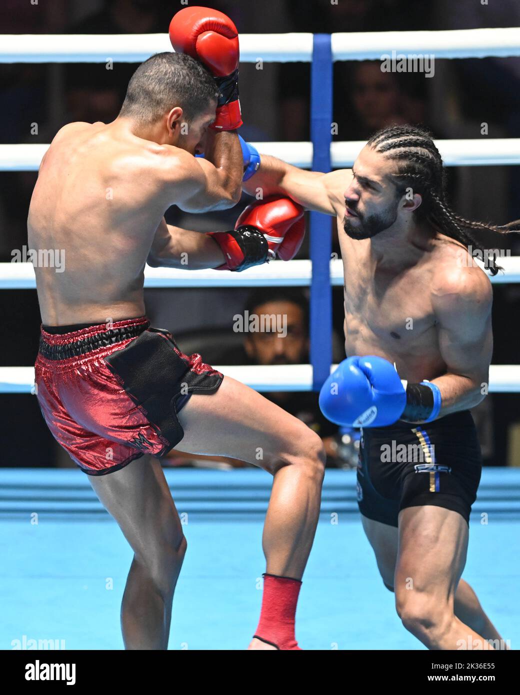 Kuwait, Kuwait. 24th Sep, 2022. Muhannad Almughrabi (L) of Lebanon and ...