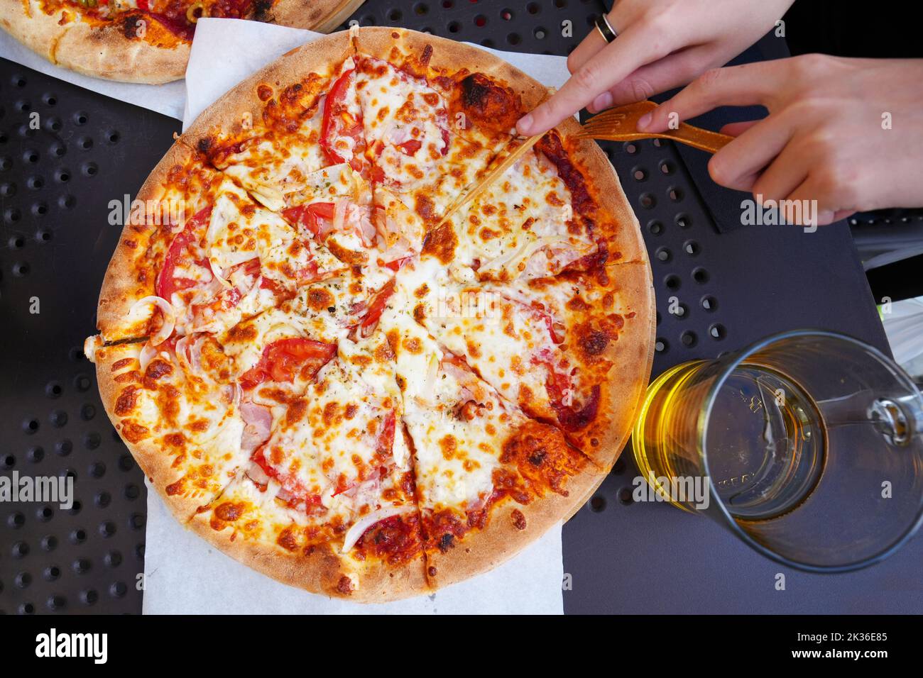 Traditional and authentic Italian pizza baked in wood fired oven. On ...