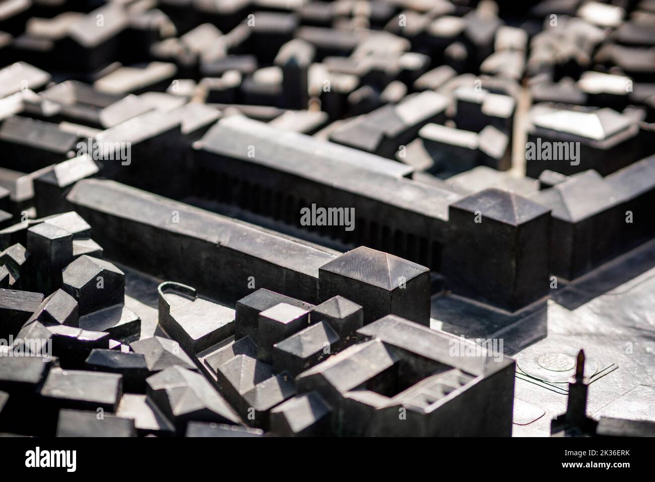 A close-up shot of a metallic layout of the Split historic city center ...