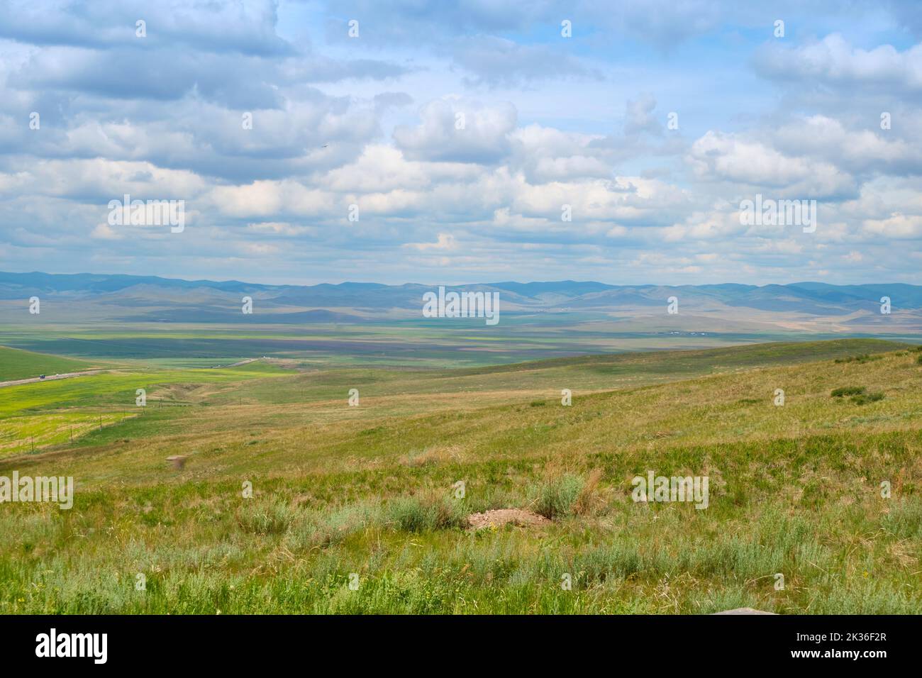 Bald Mountain in the Buryat Republic of Russia. Green hills against a ...