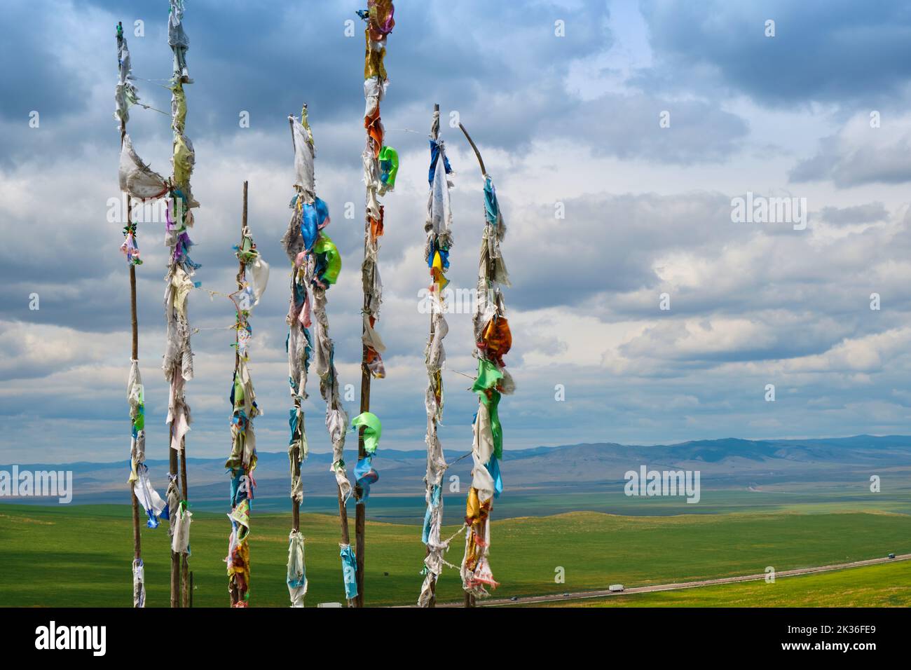 Buddhist flags on hill hi-res stock photography and images - Alamy