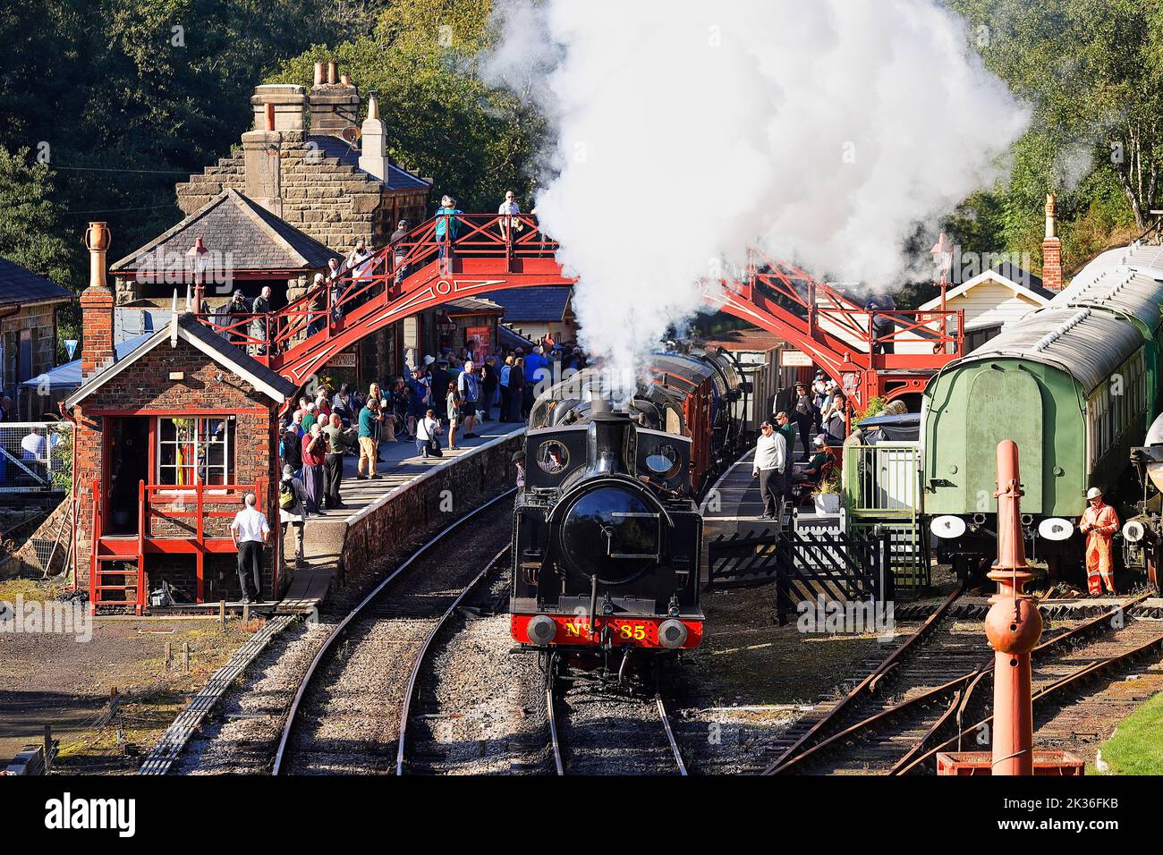 A Steam Train leaving Goathland Station during the North Yorkshire ...
