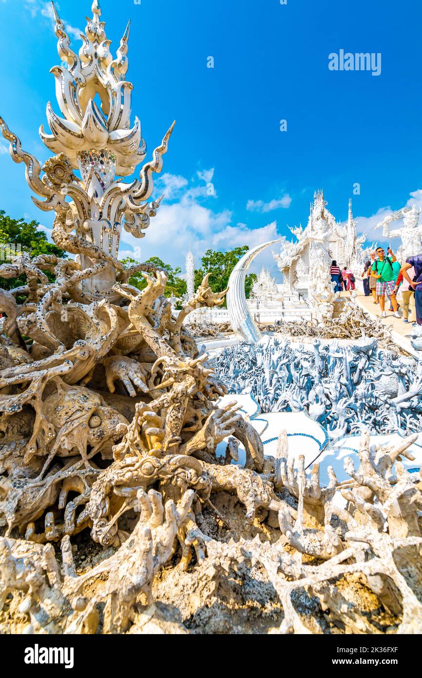 CHIANG RAI, THAILAND - 6.11.2019: Tourists visit famous white temple ...
